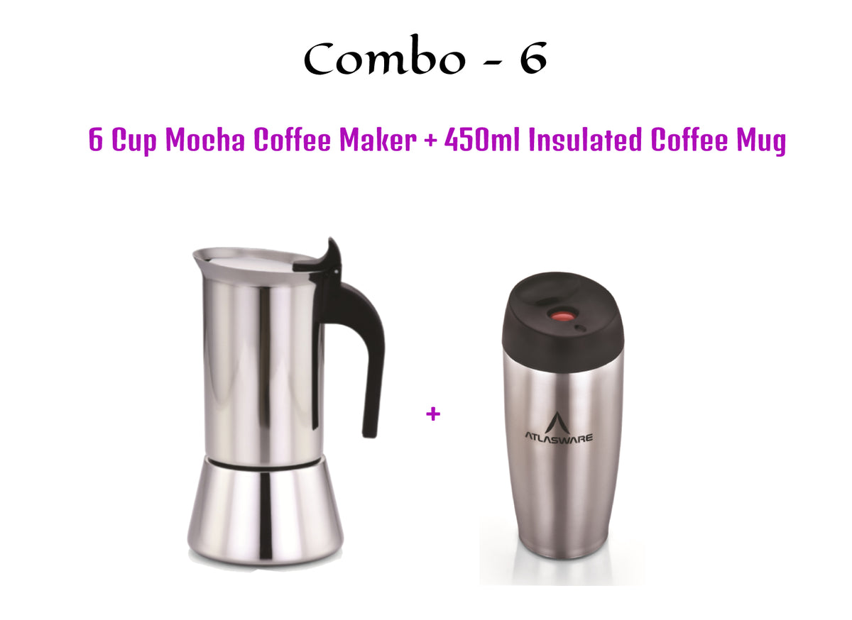 6 Cup Coffee Maker & 450ml Coffee Mug/Travel Mug – Atlasware India