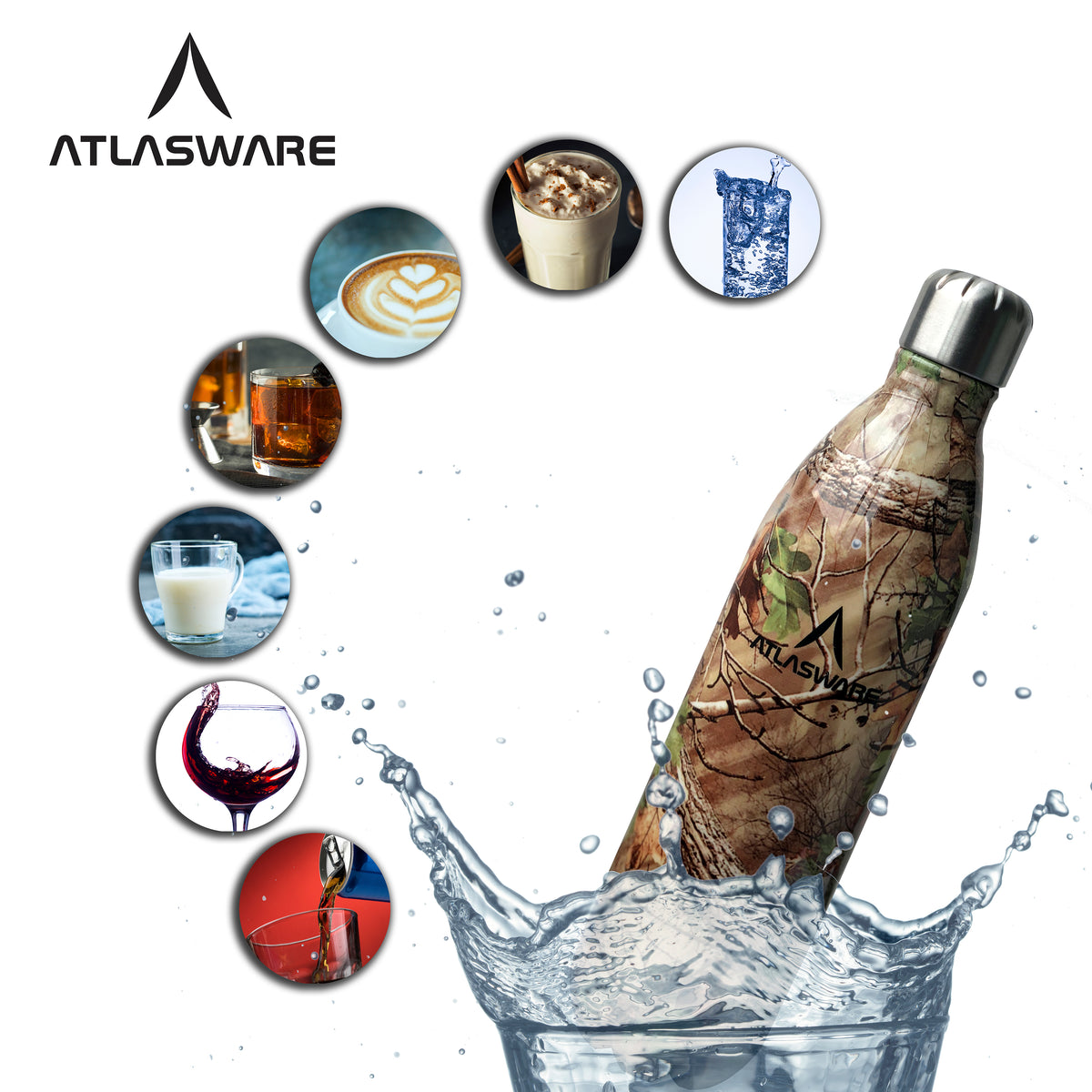 Stainless Steel Vacuum Bottle Green Forest - Digital Finish – Atlasware ...