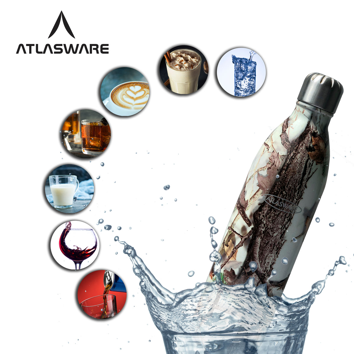 Stainless Steel Vacuum Bottle White Forest - Digital Finish – Atlasware ...